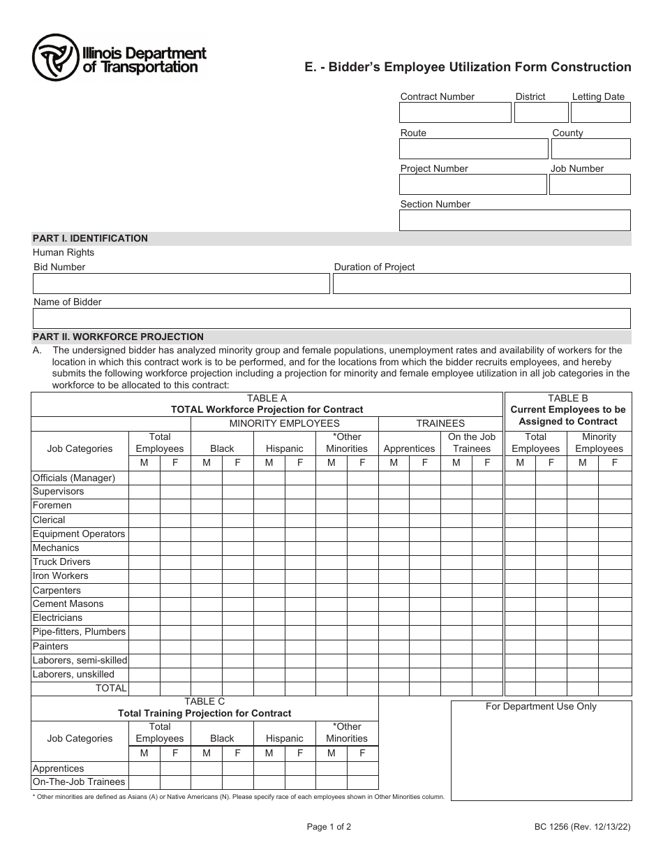Form BC1256 Download Fillable PDF or Fill Online E. - Bidder's Employee ...