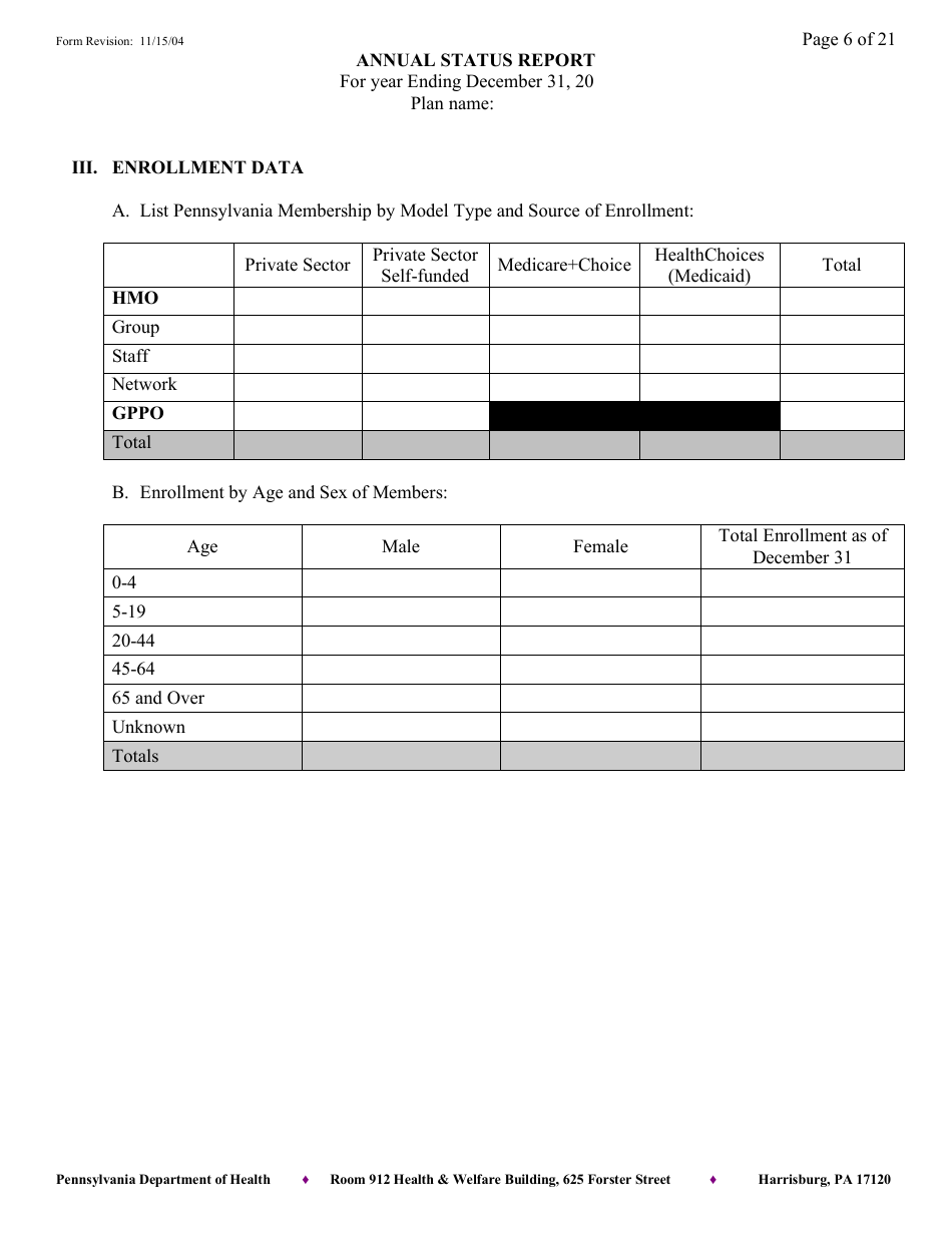 Pennsylvania Annual Status Report - Fill Out, Sign Online and Download ...