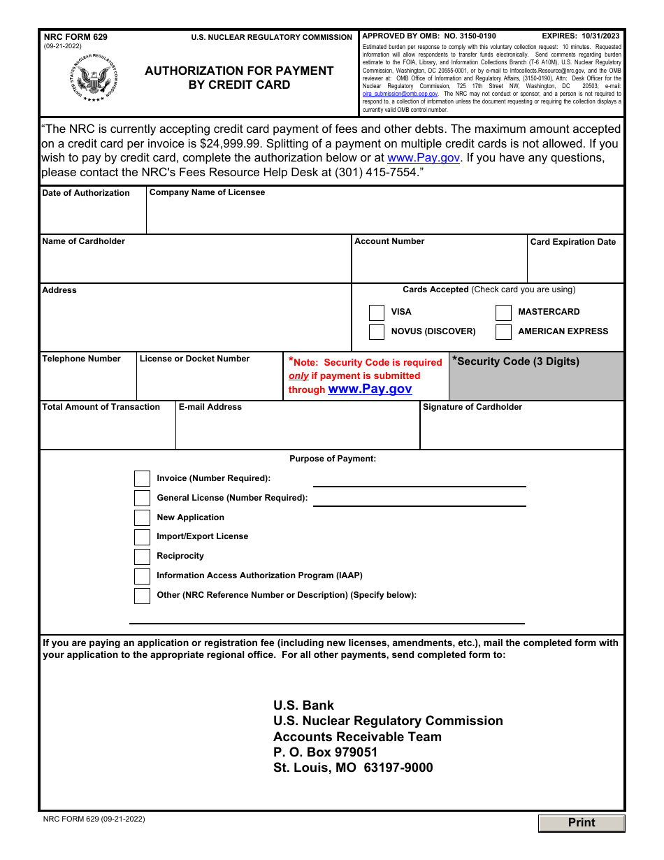 NRC Form 629 - Fill Out, Sign Online and Download Fillable PDF ...