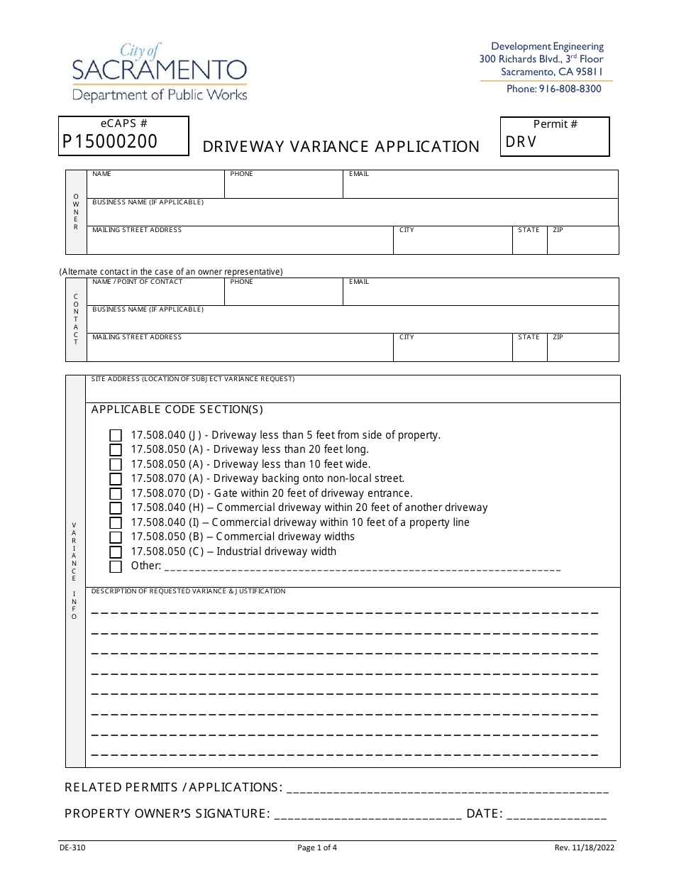 Form DE-310 - Fill Out, Sign Online and Download Fillable PDF, Ctiy of ...
