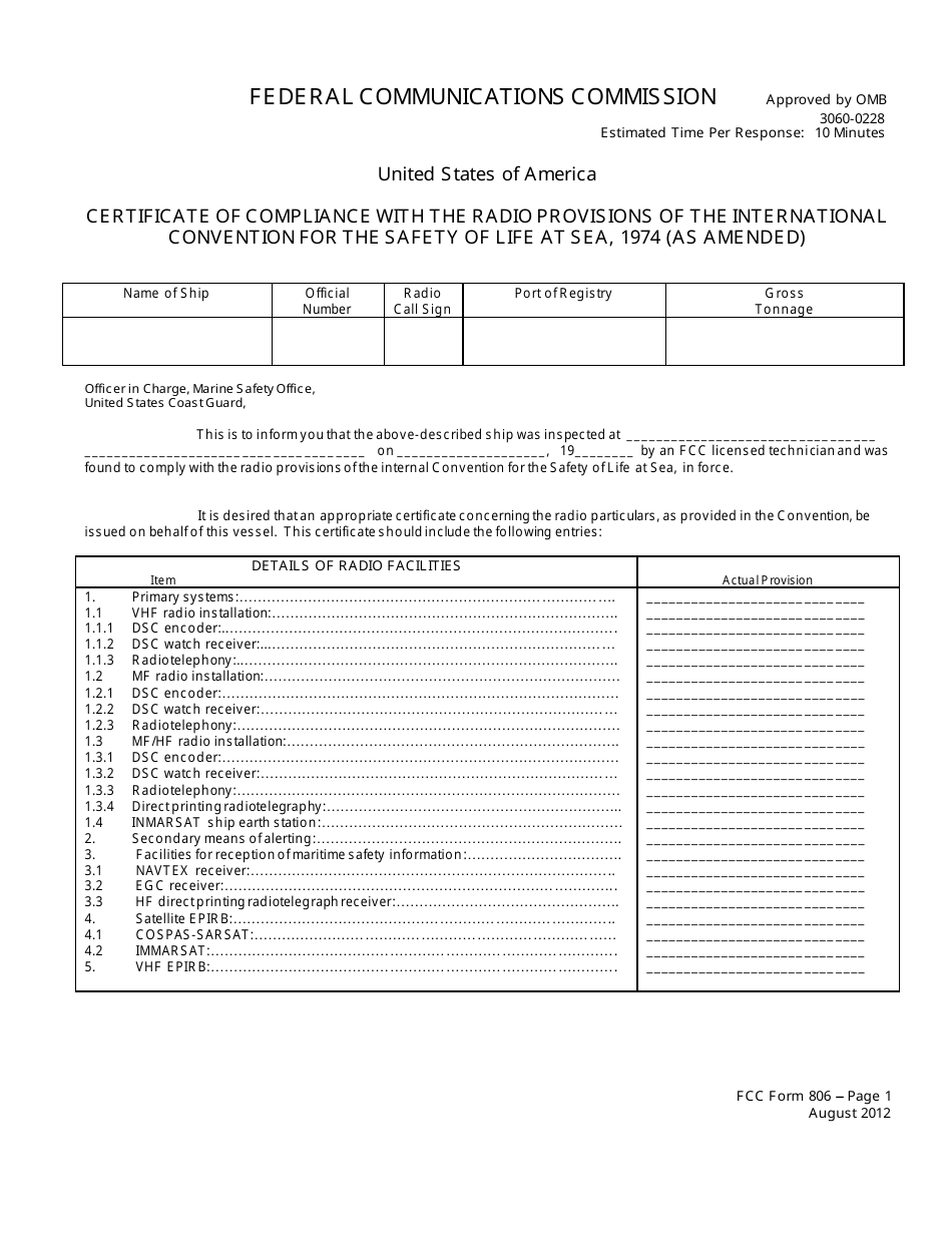 FCC Form 806 - Fill Out, Sign Online and Download Printable PDF ...