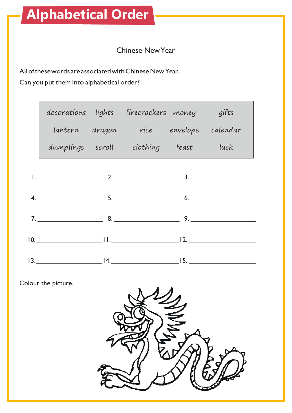 Chinese New Year Worksheet - Alphabetical Order Download Printable PDF ...