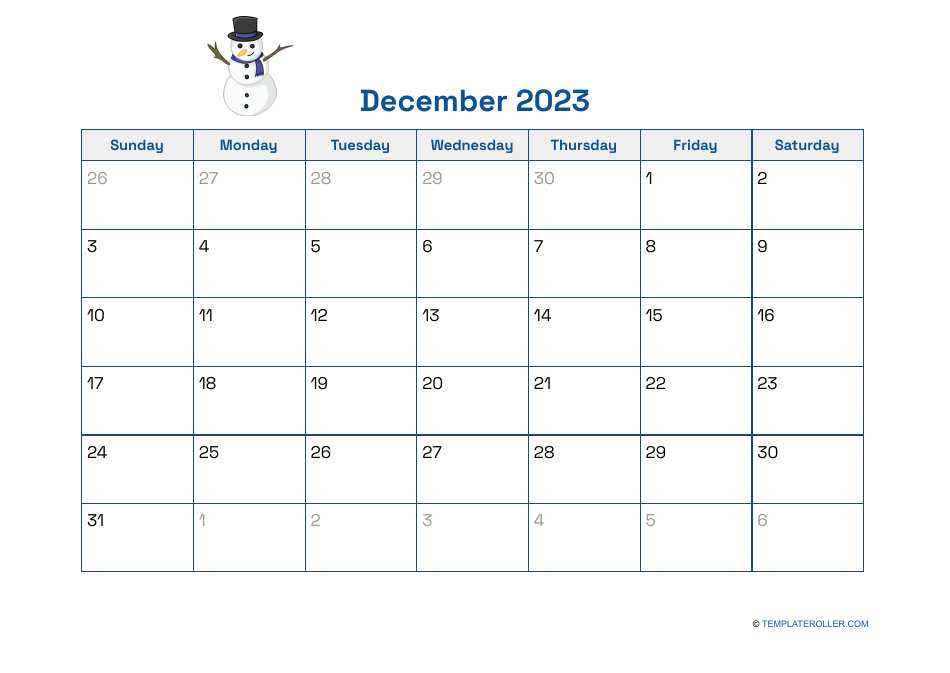 December 2023 Calendar Template Download Printable PDF | Templateroller