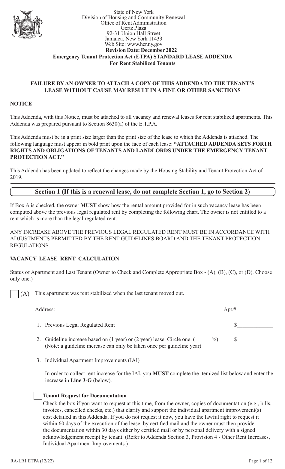 Form RA-LR1 ETPA - Fill Out, Sign Online and Download Fillable PDF, New ...