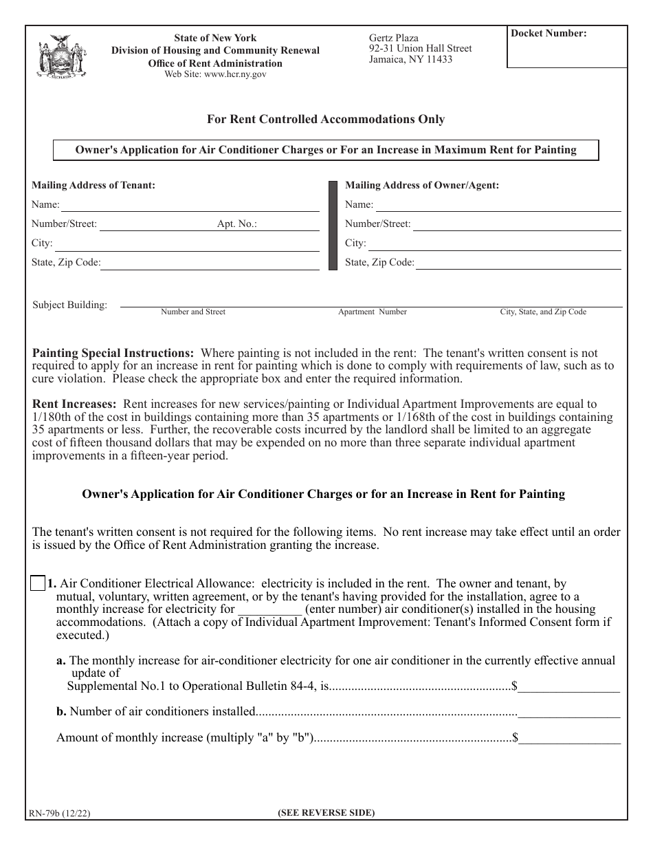 Form RN-79B Download Fillable PDF or Fill Online Owner's Application ...