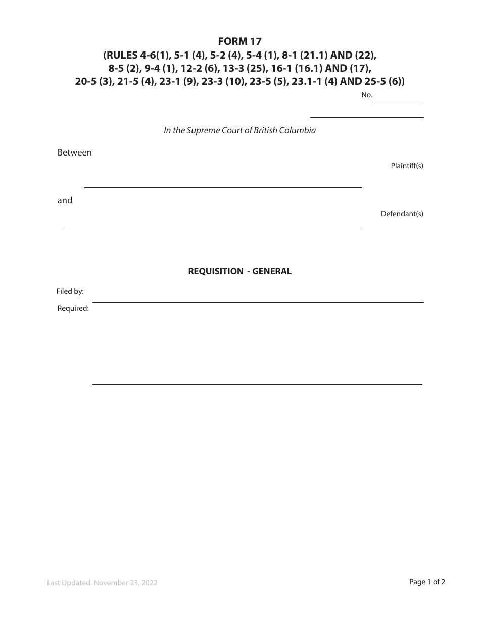 Form 17 Download Fillable PDF or Fill Online Requisition - General ...