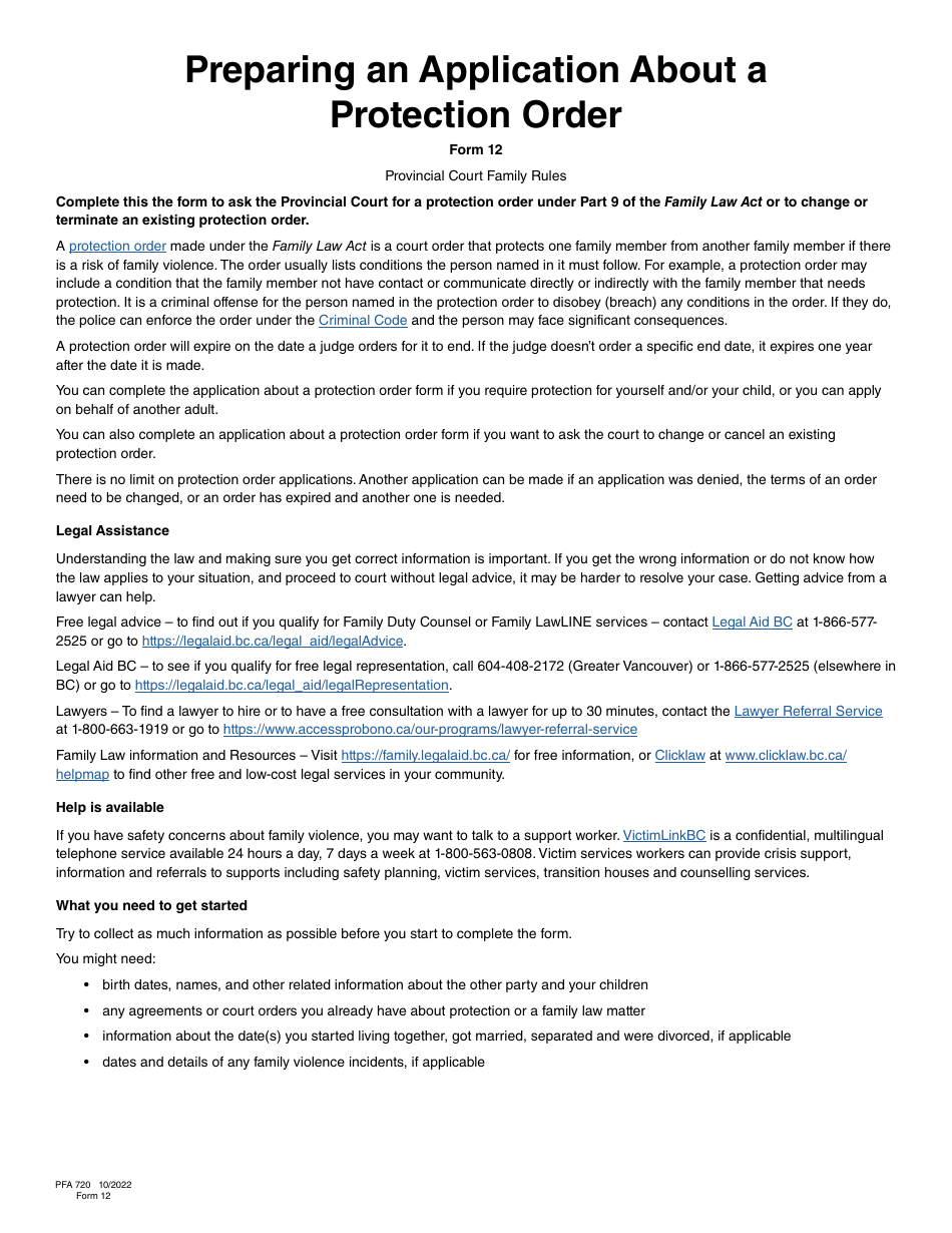 Form 12 (PFA720) Download Fillable PDF or Fill Online Application About ...