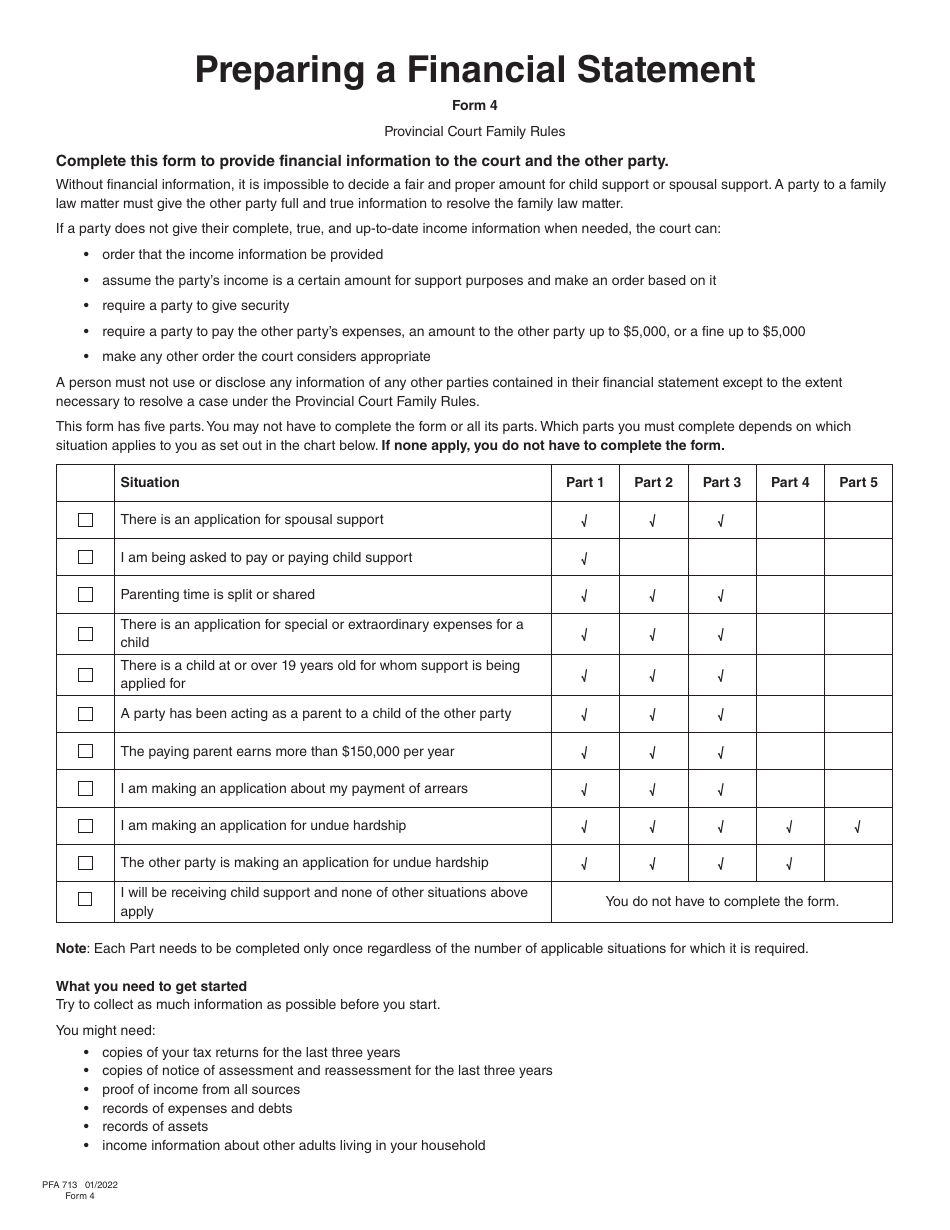Form PFA713 (4) - Fill Out, Sign Online and Download Fillable PDF ...