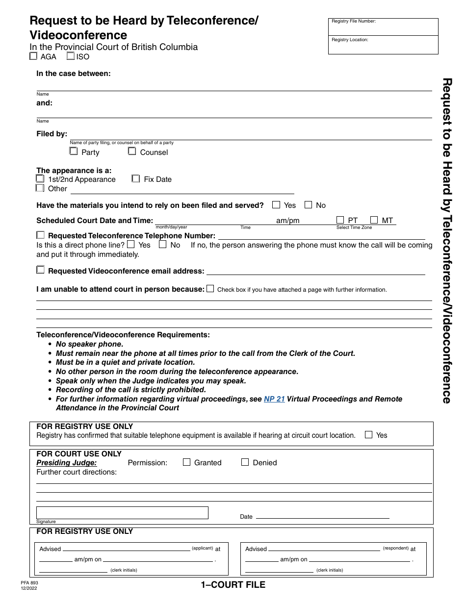 Form PFA893 Download Fillable PDF or Fill Online Request to Be Heard by ...