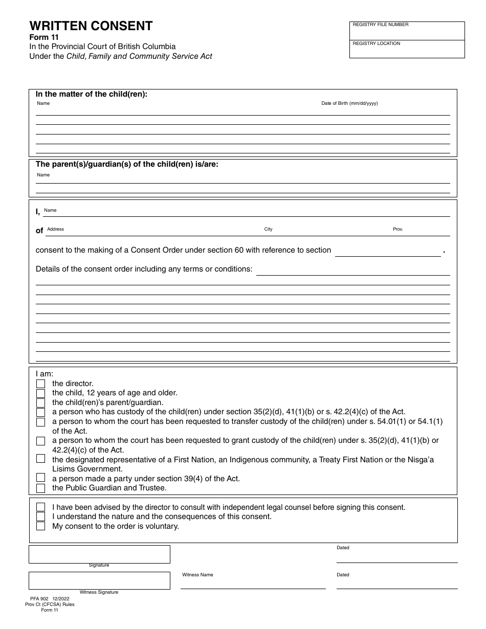 Form PFA902 (CFCSA Form 11) Download Fillable PDF or Fill Online ...