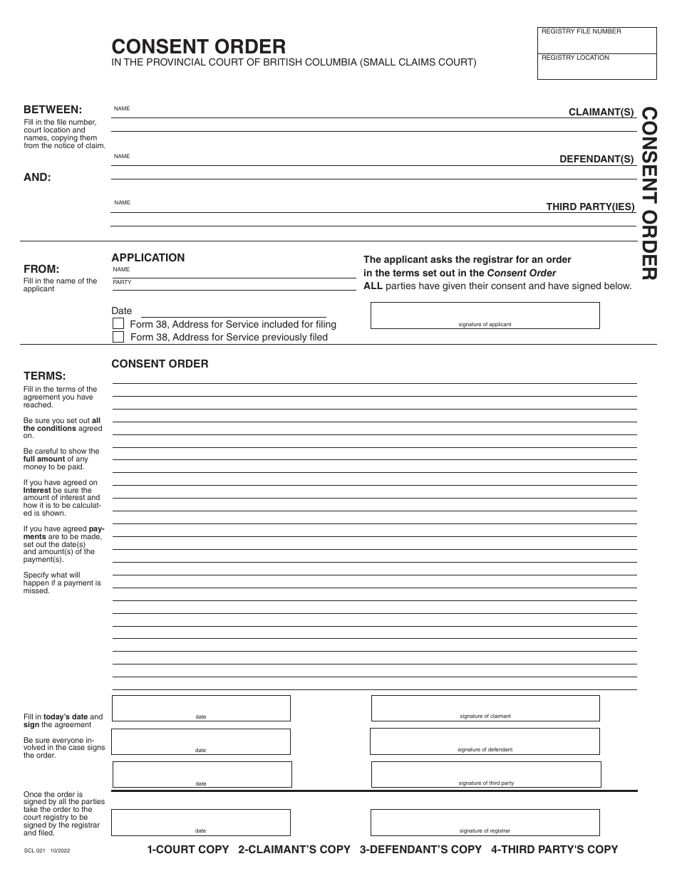 Form SCL021 Download Fillable PDF or Fill Online Consent Order, British ...