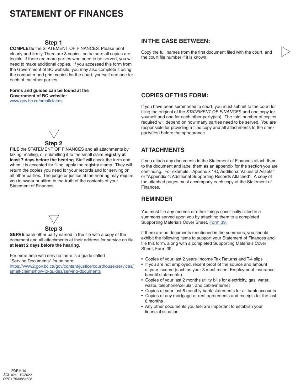 Form 40 (SCL024) - Fill Out, Sign Online and Download Fillable PDF ...