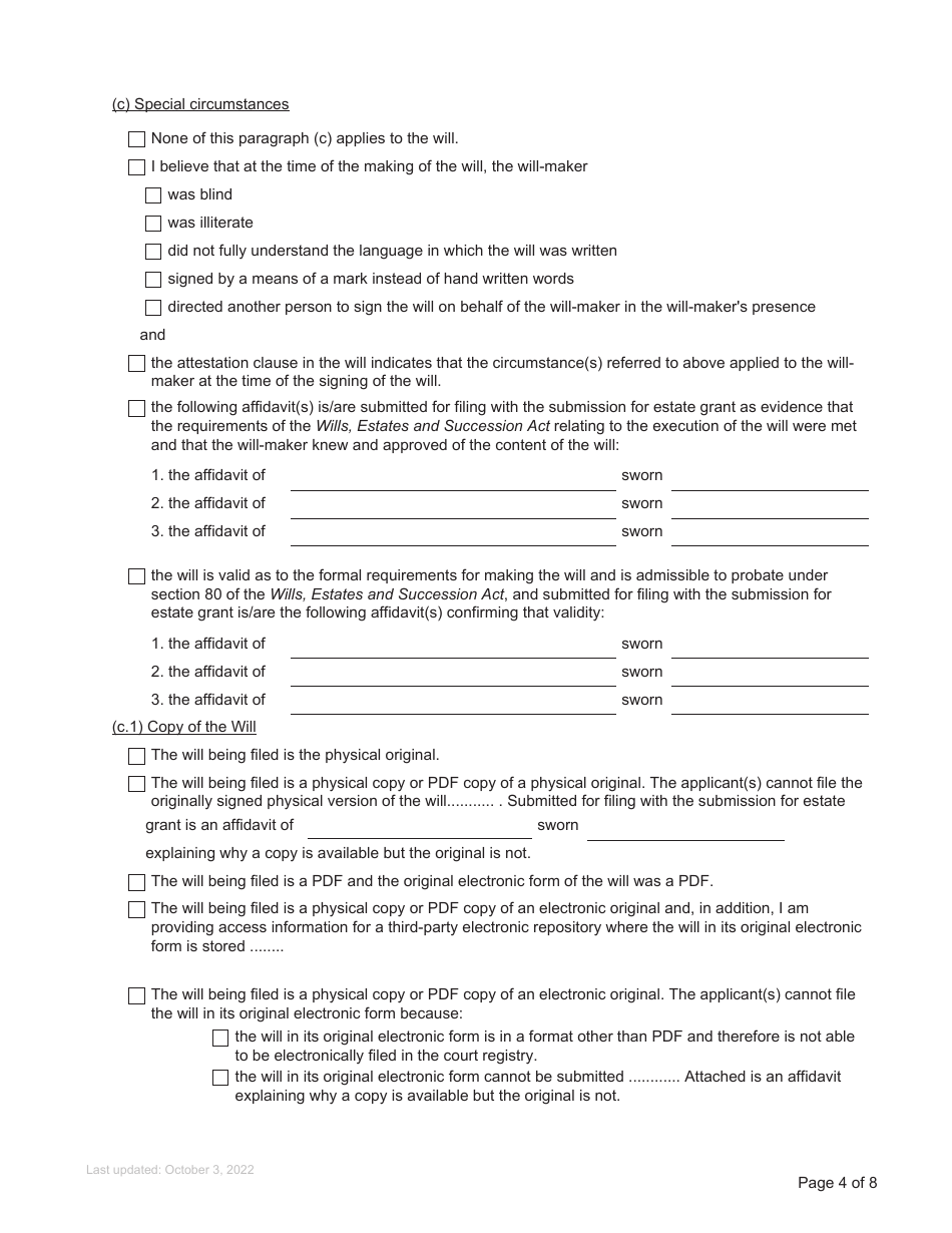Form P4 Download Fillable PDF or Fill Online Affidavit of Applicant for Grant of Probate or ...