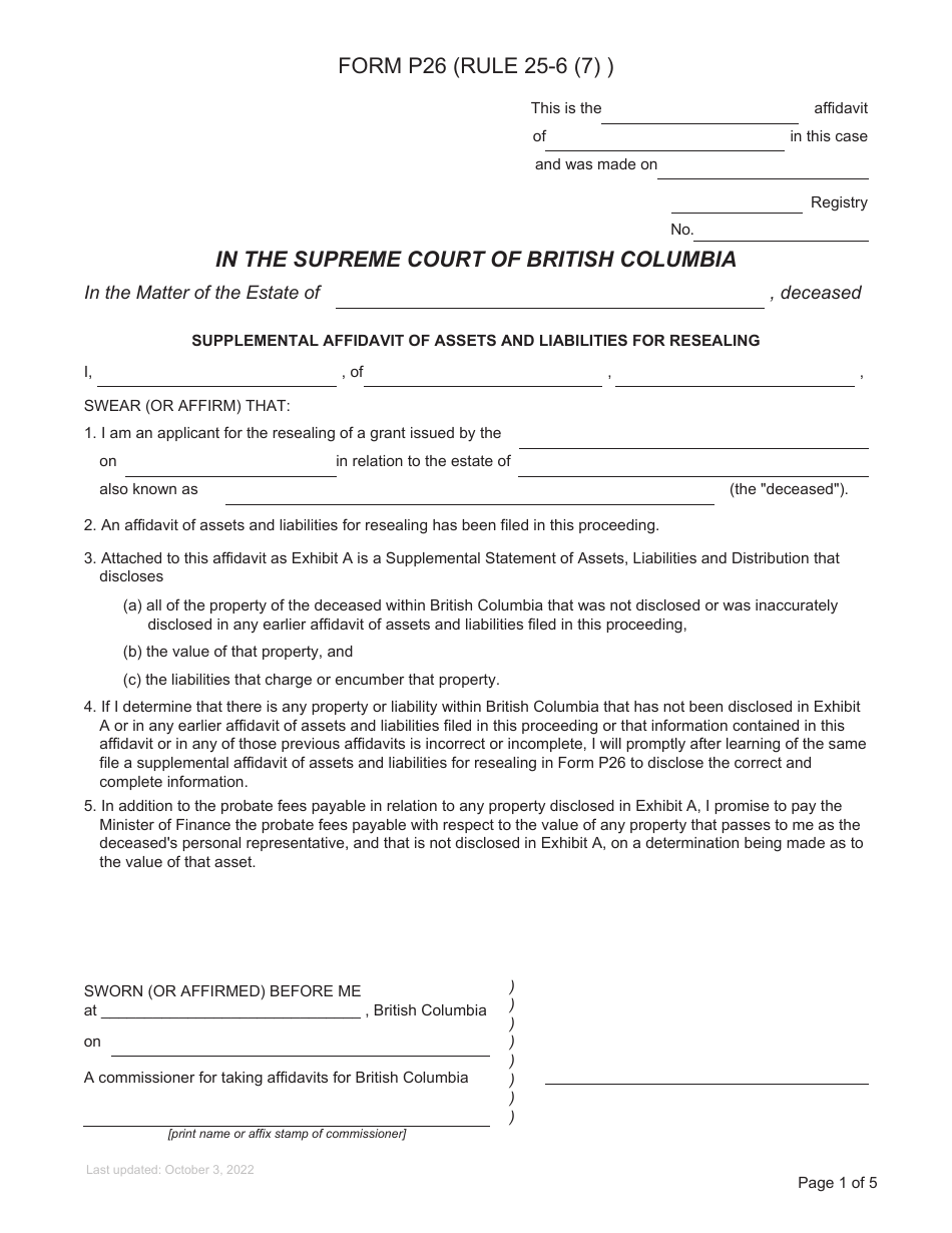 Form P26 Download Fillable PDF or Fill Online Supplemental Affidavit of ...
