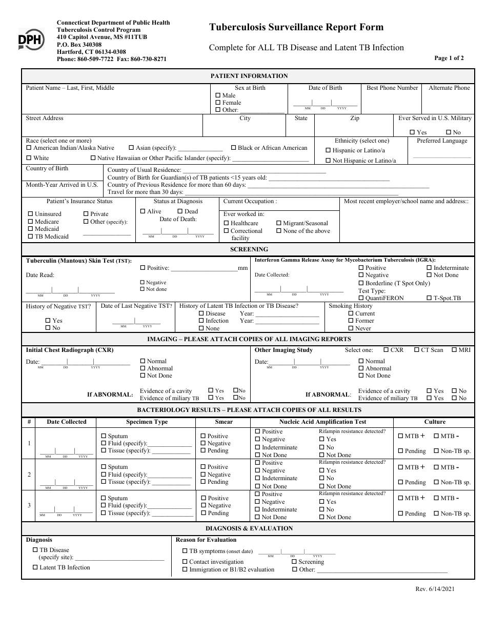 Connecticut Tuberculosis Surveillance Report Form Download Printable PDF | Templateroller