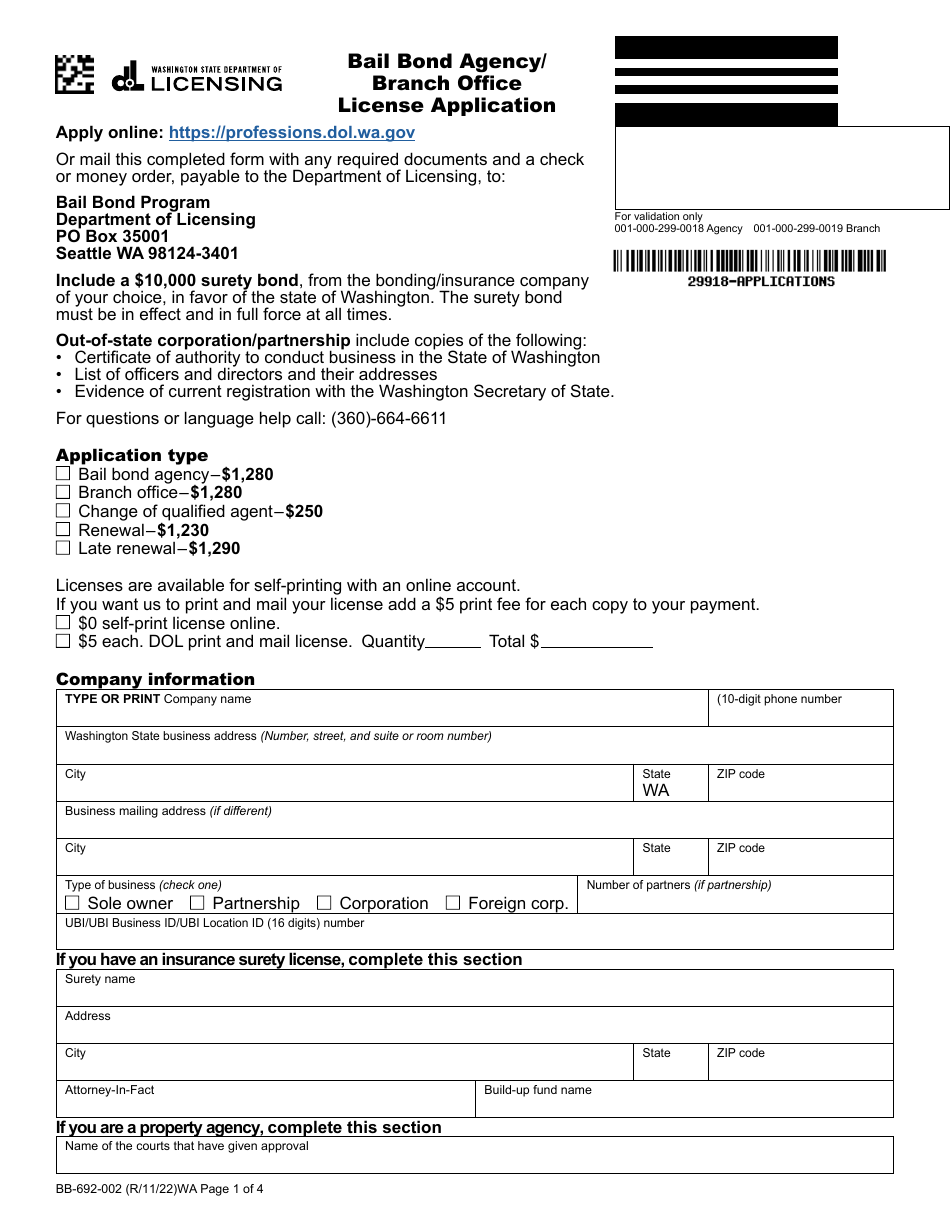 Form BB-692-002 Download Fillable PDF or Fill Online Bail Bond Agency ...