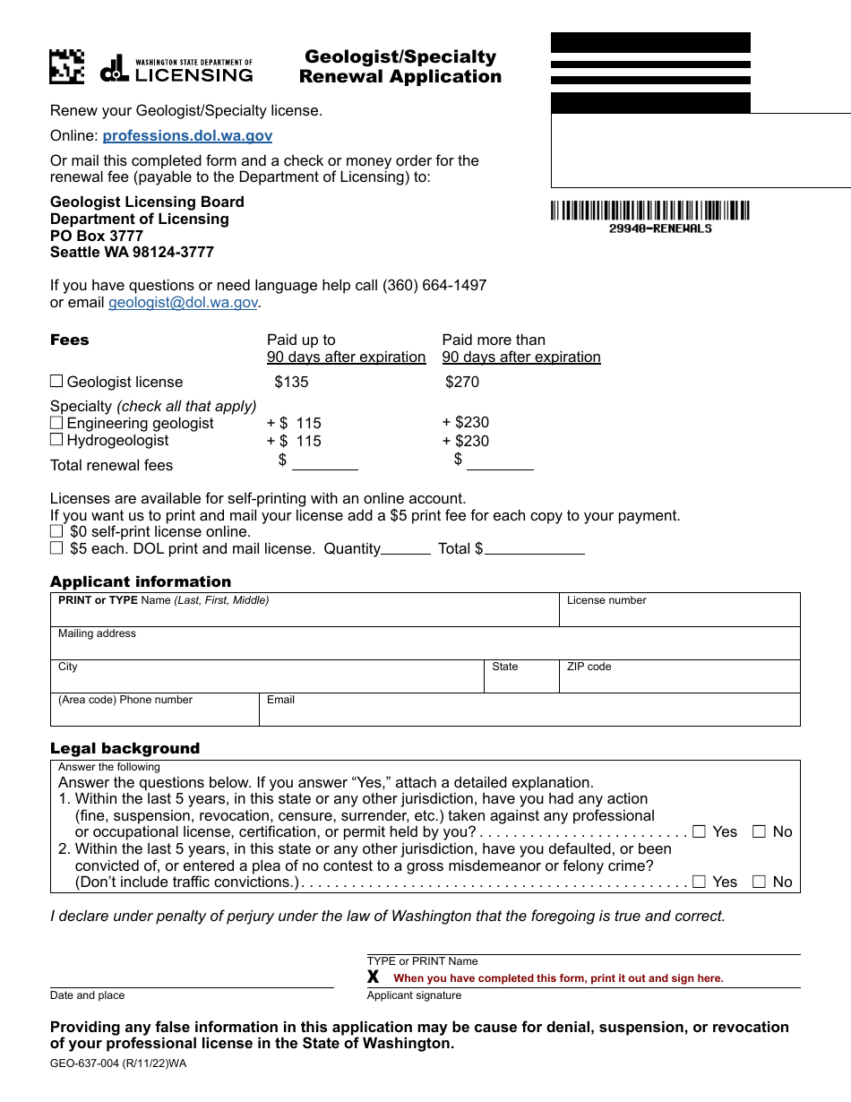 Form GEO-637-004 - Fill Out, Sign Online and Download Fillable PDF ...