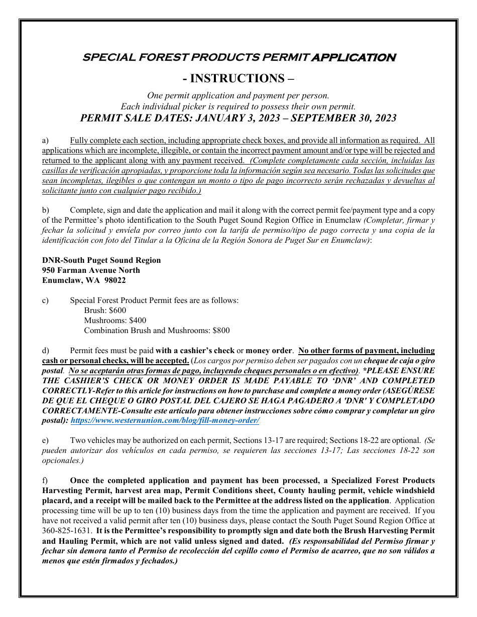 2023 Washington Special Forest Products Permit Application Download ...
