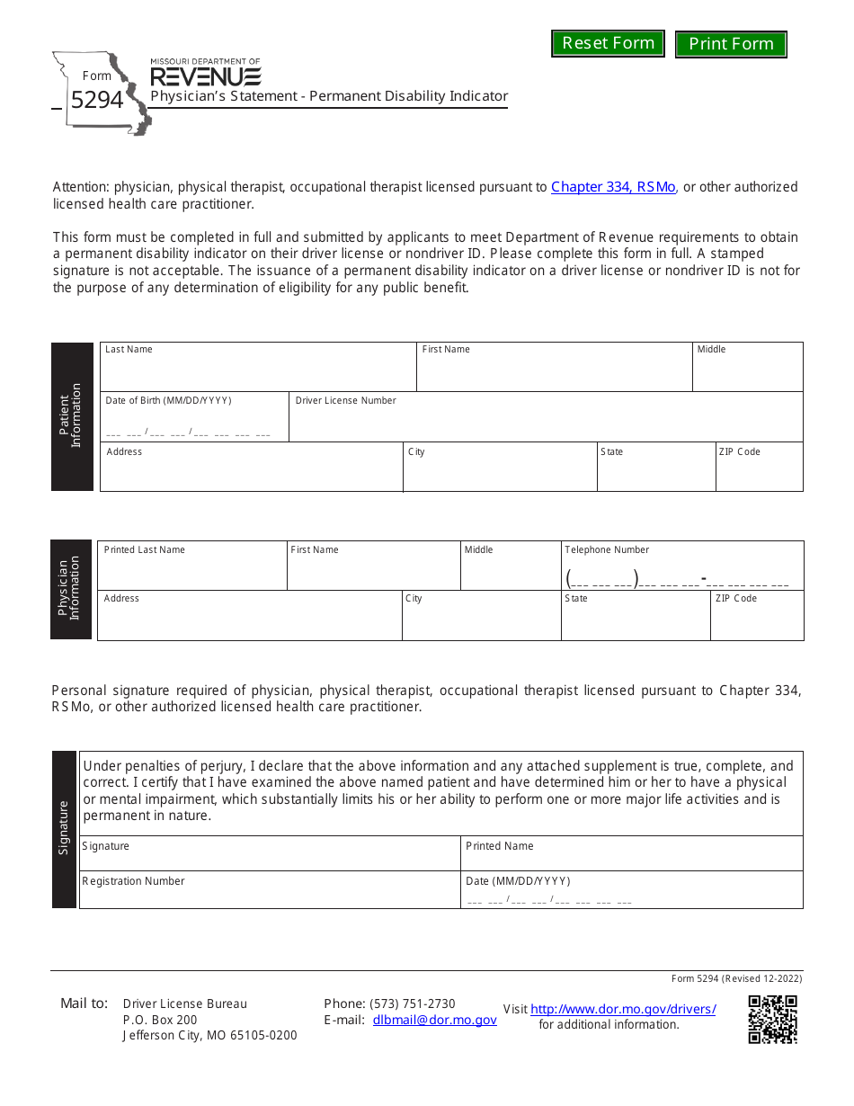 Form 5294 - Fill Out, Sign Online and Download Fillable PDF, Missouri ...