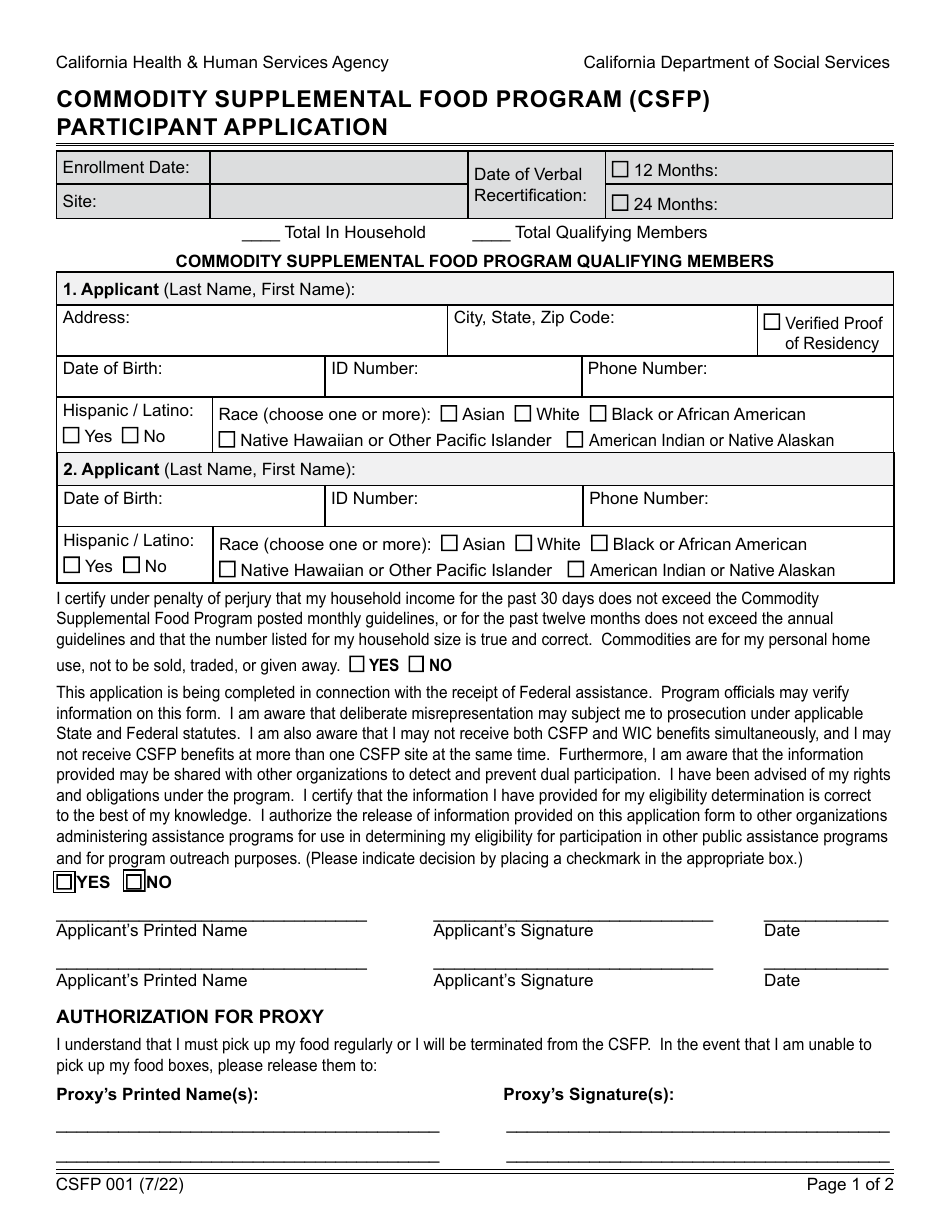 Form CSFP001 - Fill Out, Sign Online and Download Fillable PDF ...