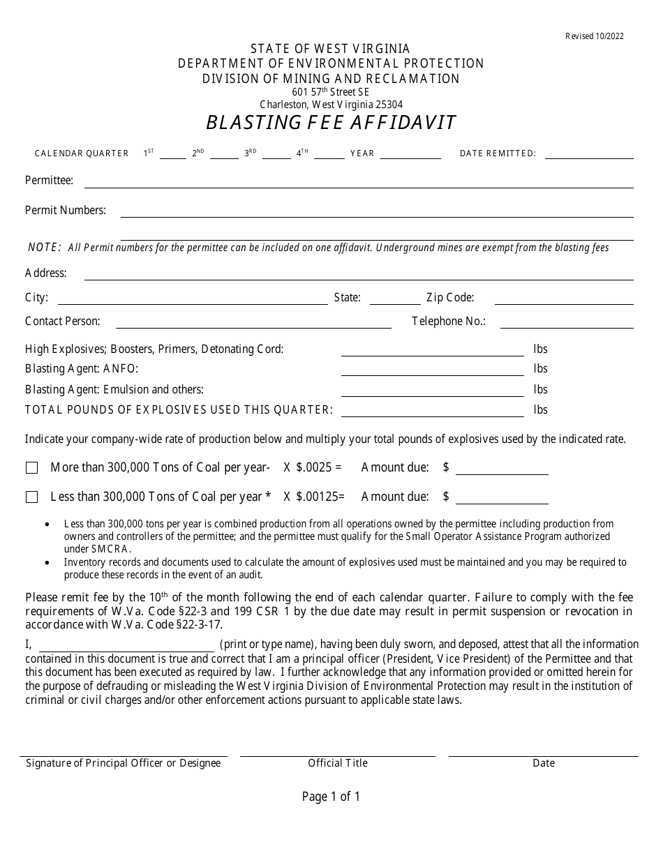 West Virginia Blasting Fee Affidavit - Fill Out, Sign Online and ...