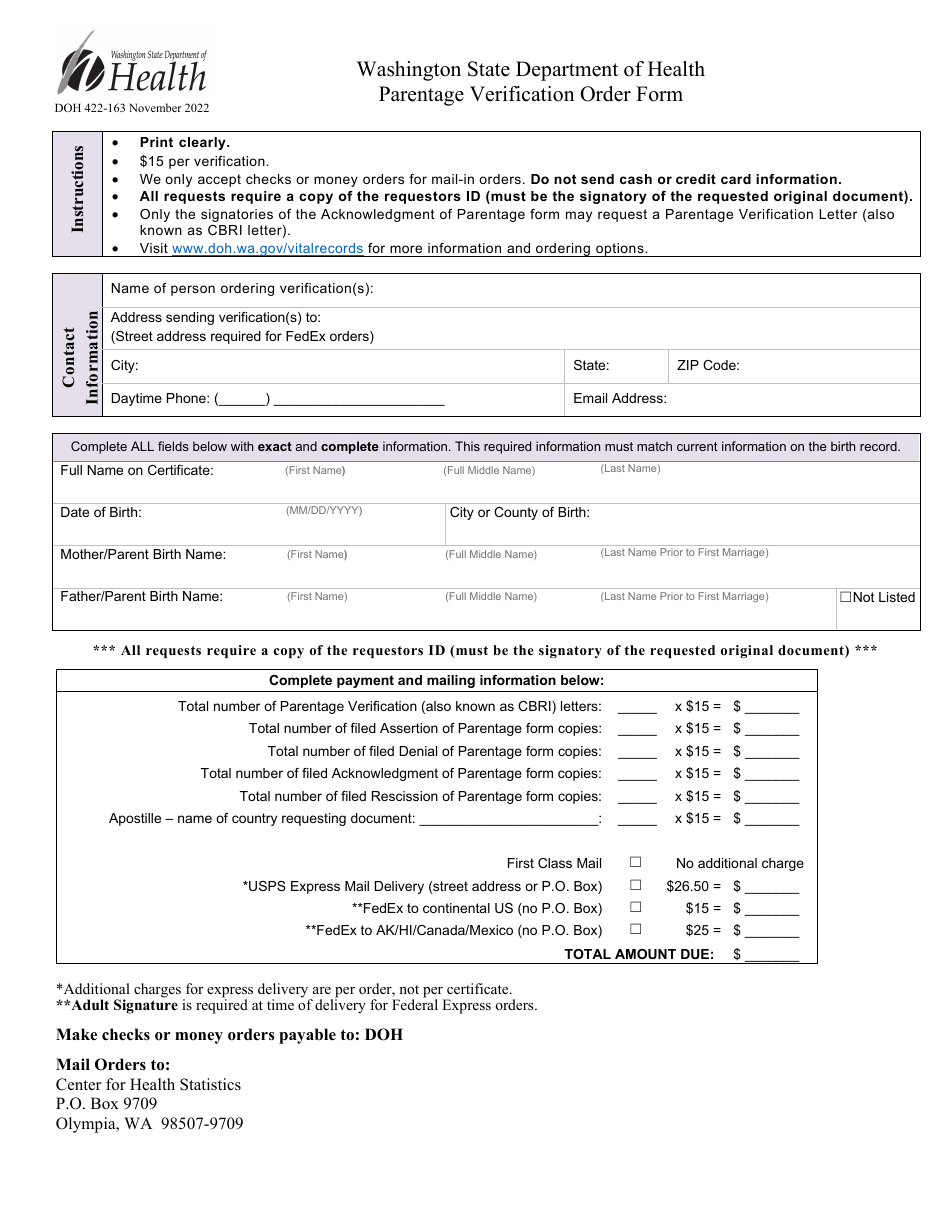 DOH Form 422-163 - Fill Out, Sign Online and Download Printable PDF ...