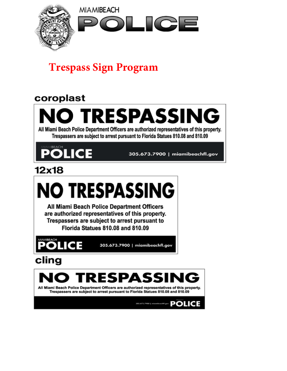 City of Miami Beach, Florida Trespass After Warning Authorization ...