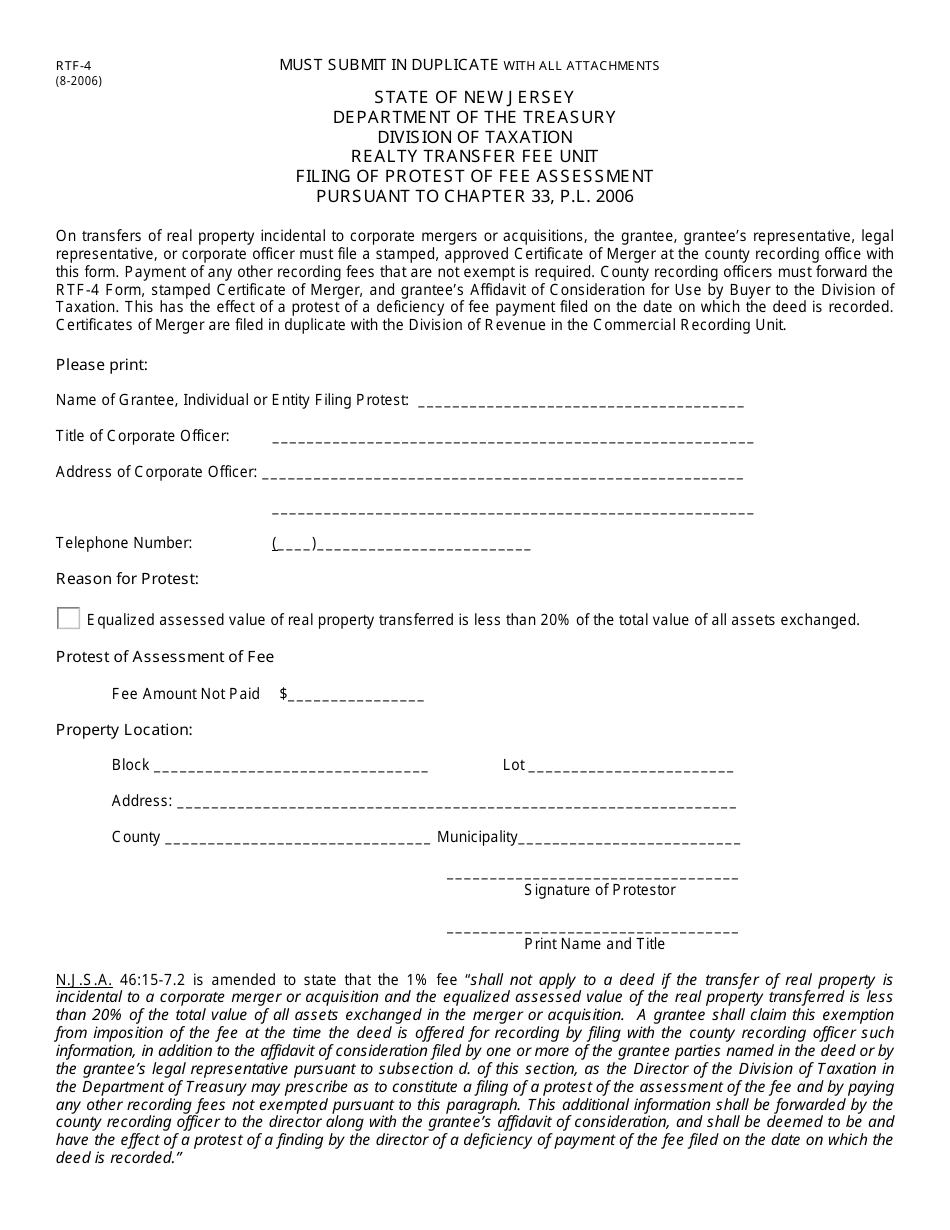 Form RTF-4 - Fill Out, Sign Online and Download Fillable PDF, New ...