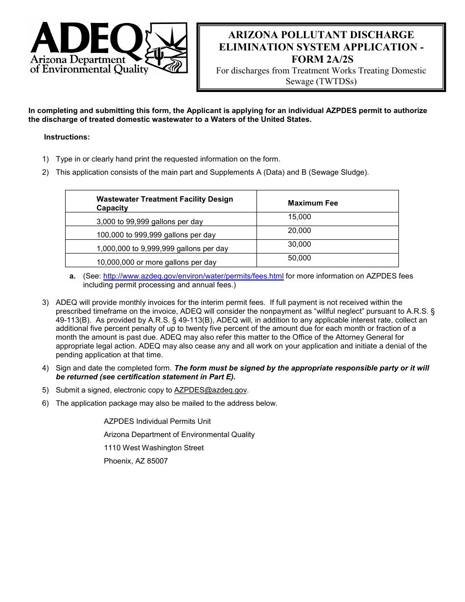 ADEQ Form 2A/2S Download Fillable PDF or Fill Online Arizona Pollutant ...