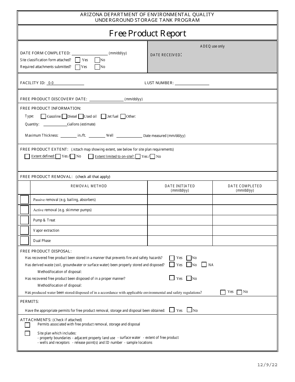 Arizona Free Product Report - Underground Storage Tank Program Download ...