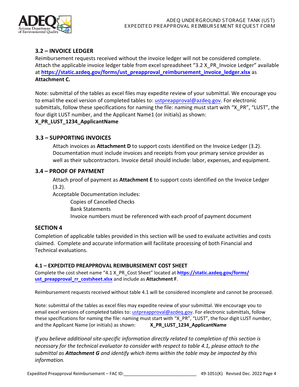 Arizona Adeq Underground Storage Tank (Ust) Expedited Preapproval ...
