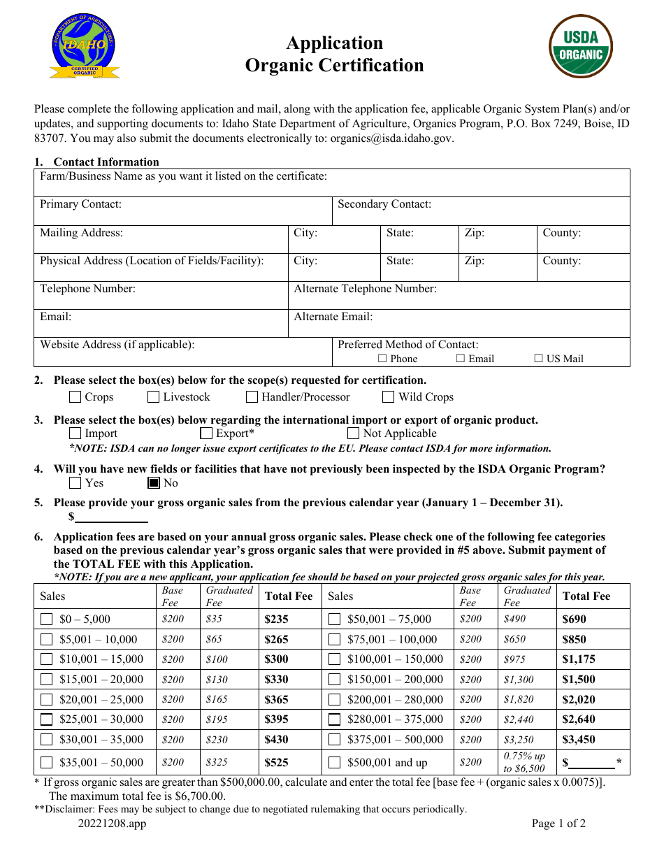 Idaho Organic Certification Application - Fill Out, Sign Online and ...