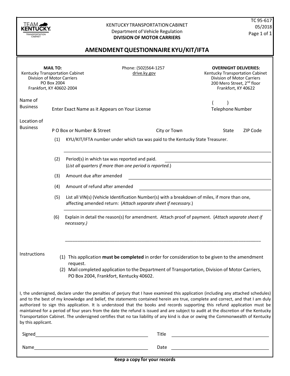 Form TC95-617 - Fill Out, Sign Online and Download Printable PDF ...