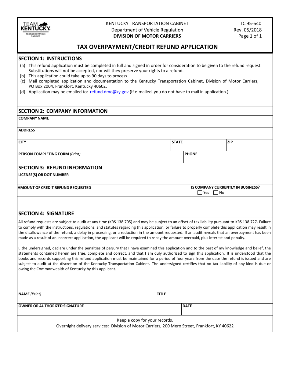 Form TC95-640 - Fill Out, Sign Online and Download Printable PDF ...