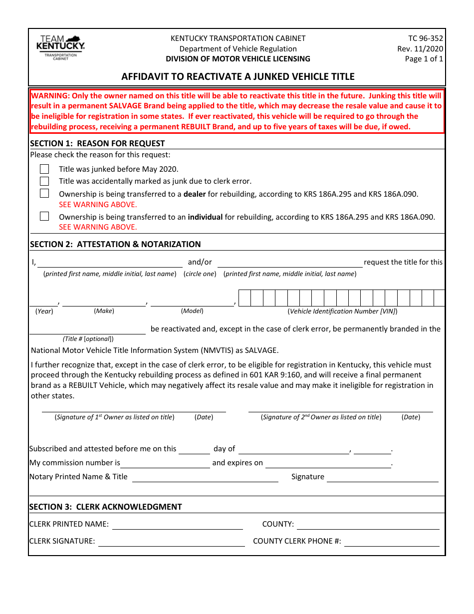 Form TC96-352 - Fill Out, Sign Online and Download Printable PDF ...