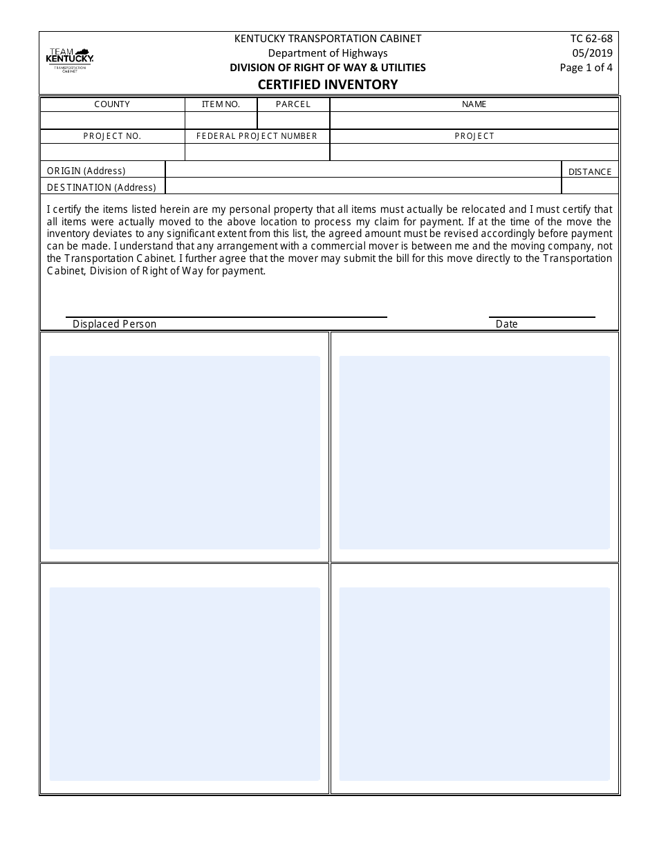 Form TC62-68 Download Printable PDF or Fill Online Certified Inventory ...