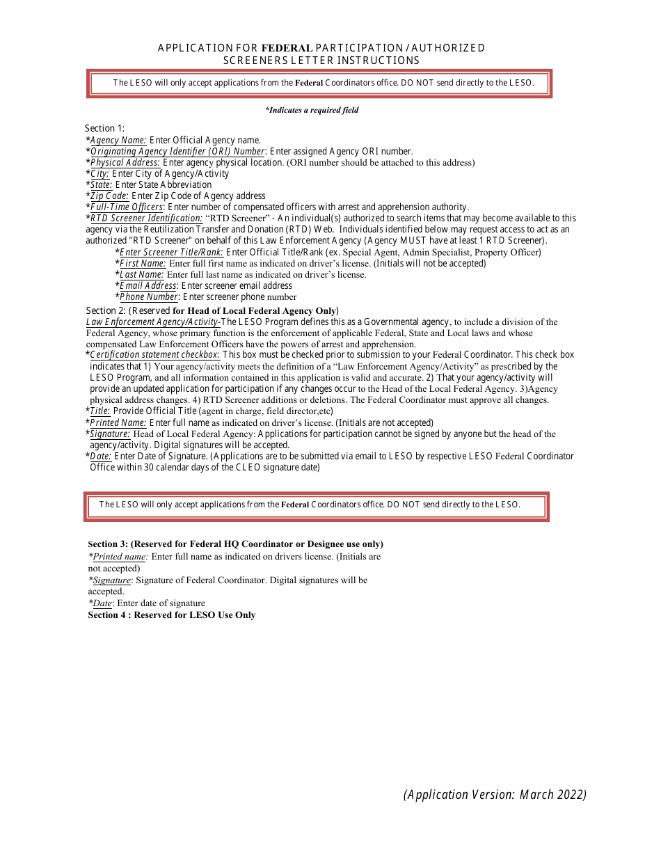 Law Enforcement Support Office (Leso) Federal Application for ...