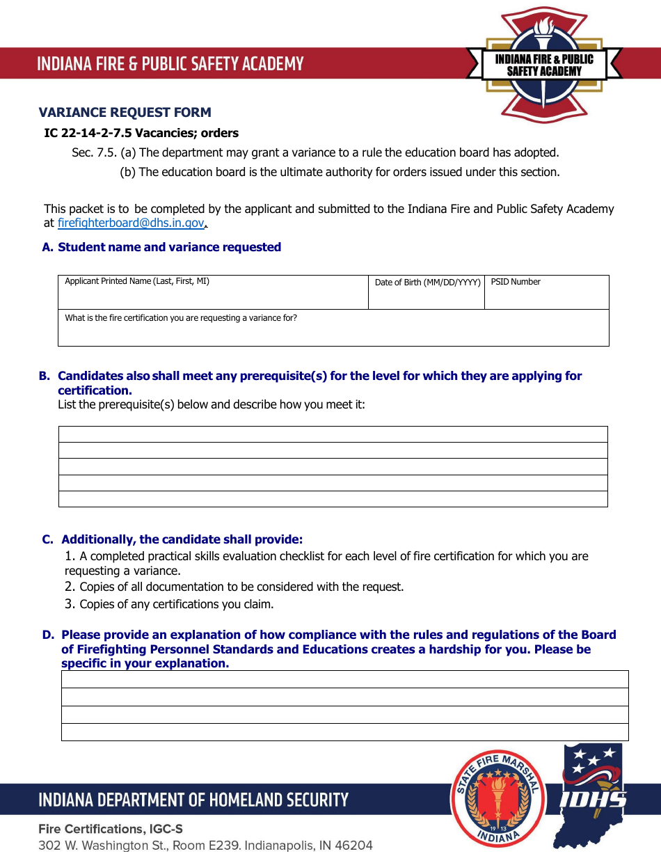 Indiana Variance Request Form - Fill Out, Sign Online and Download PDF ...