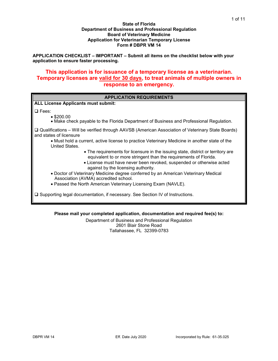 Form DBPR VM14 - Fill Out, Sign Online and Download Printable PDF ...