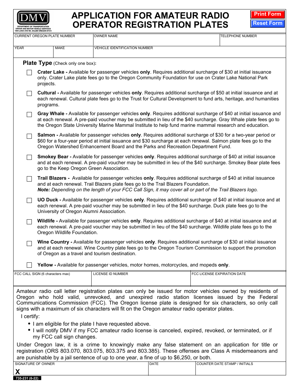 Form 735-231 Download Fillable PDF or Fill Online Application for ...