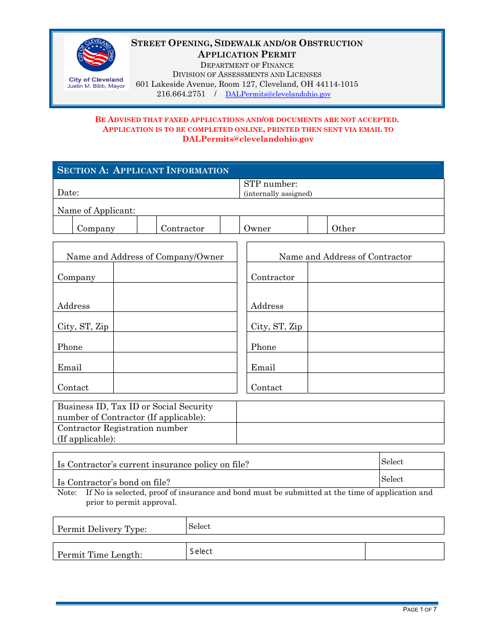 City of Cleveland, Ohio Street Opening, Sidewalk and/or Obstruction ...