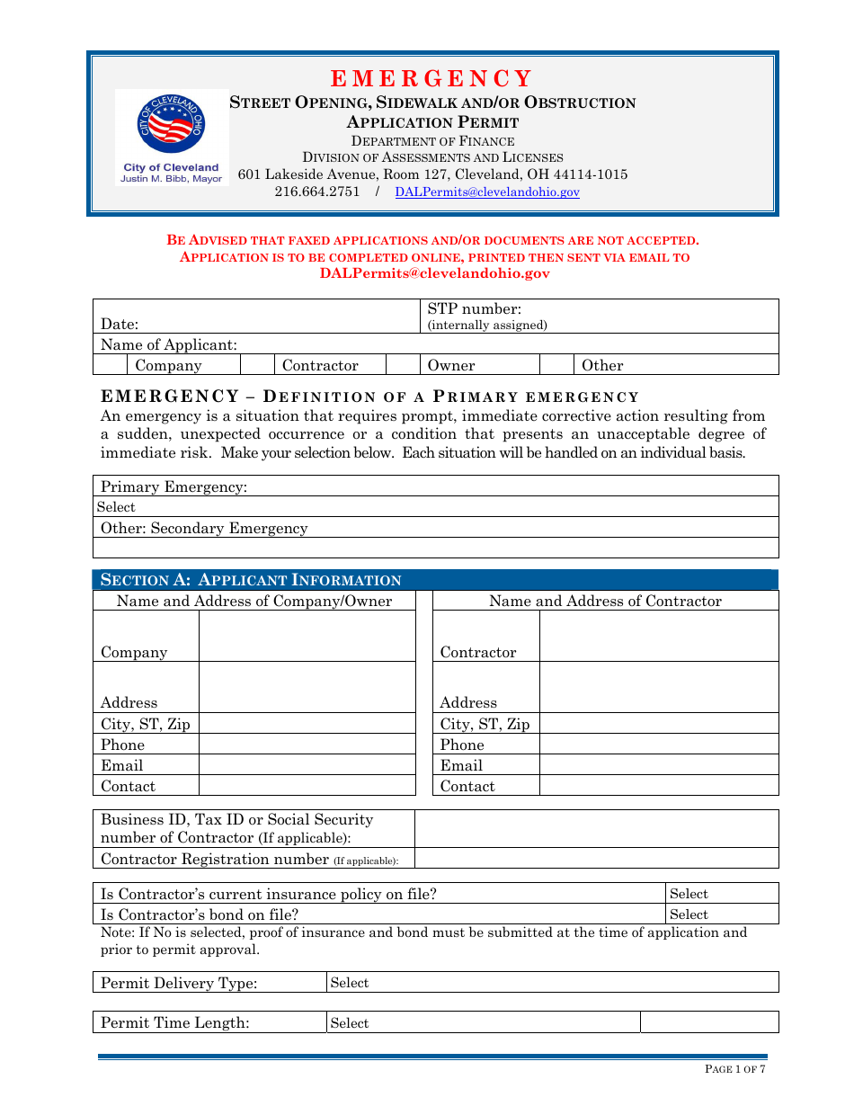 City of Cleveland, Ohio Street Opening, Sidewalk and/or Obstruction ...