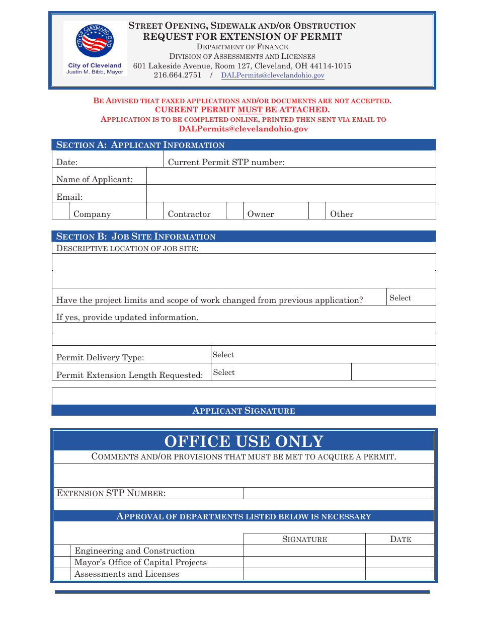 City of Cleveland, Ohio Street Opening, Sidewalk and/or Obstruction ...