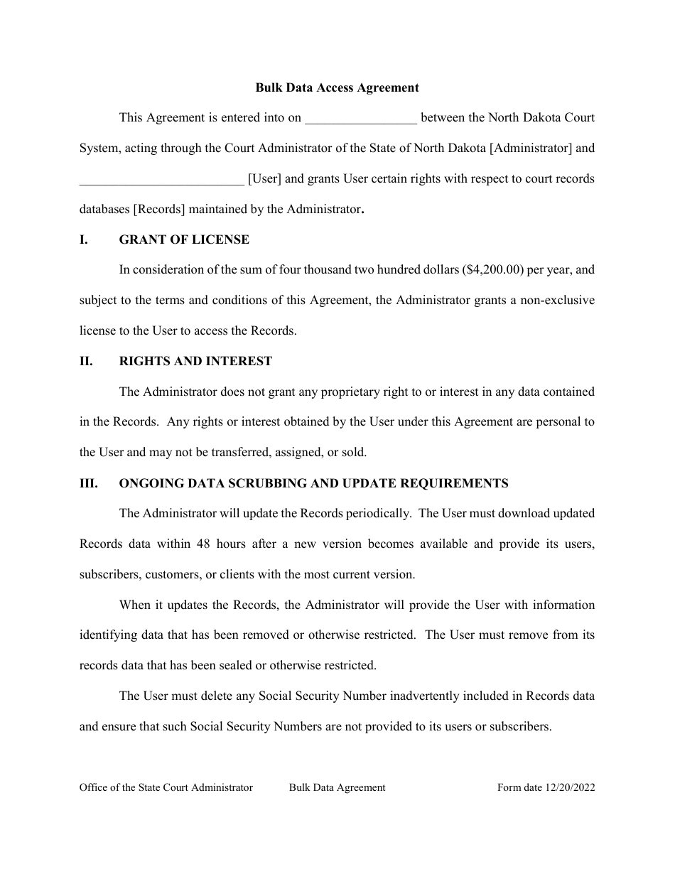 North Dakota Bulk Data Access Agreement - Fill Out, Sign Online and ...