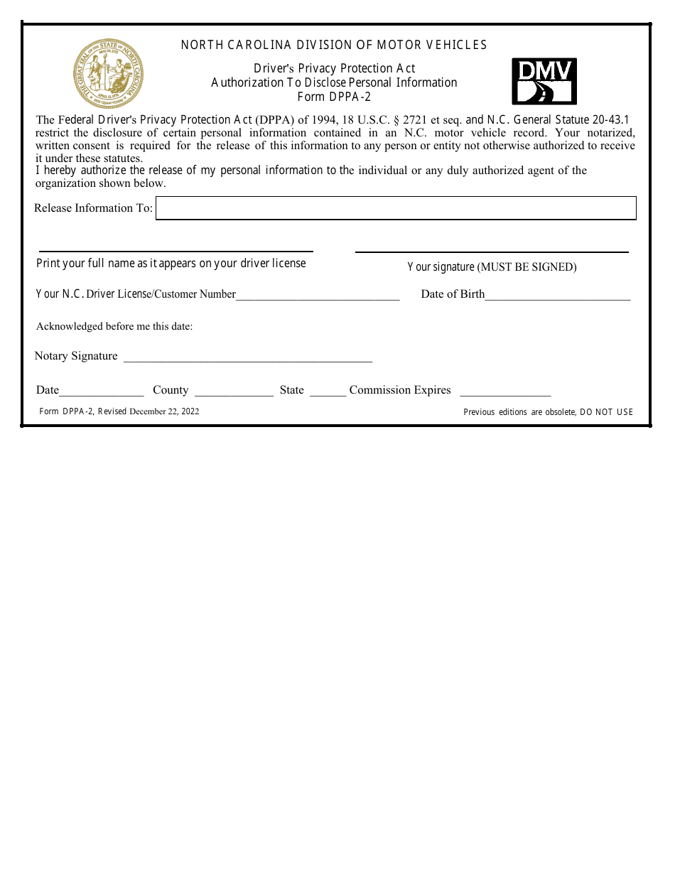 Form DPPA-2 - Fill Out, Sign Online and Download Printable PDF, North ...