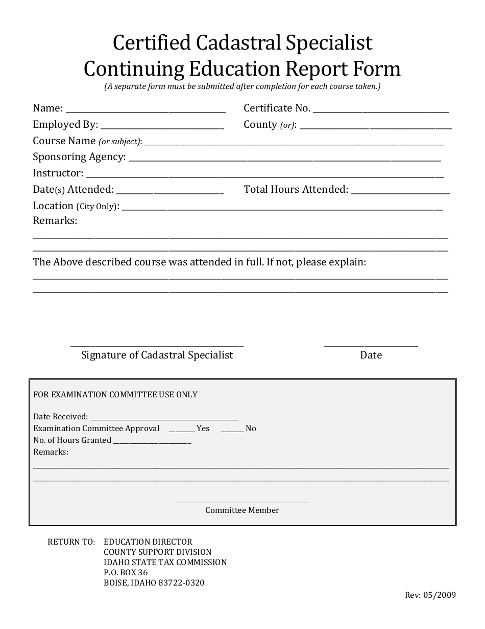 Idaho Certified Cadastral Specialist Continuing Education Report Form ...