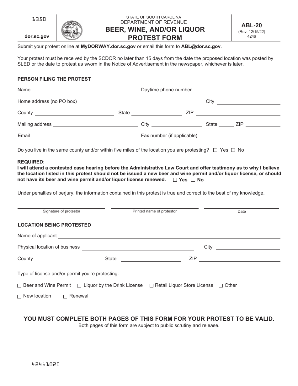 Form ABL-20 Download Printable PDF or Fill Online Beer, Wine, and/or ...