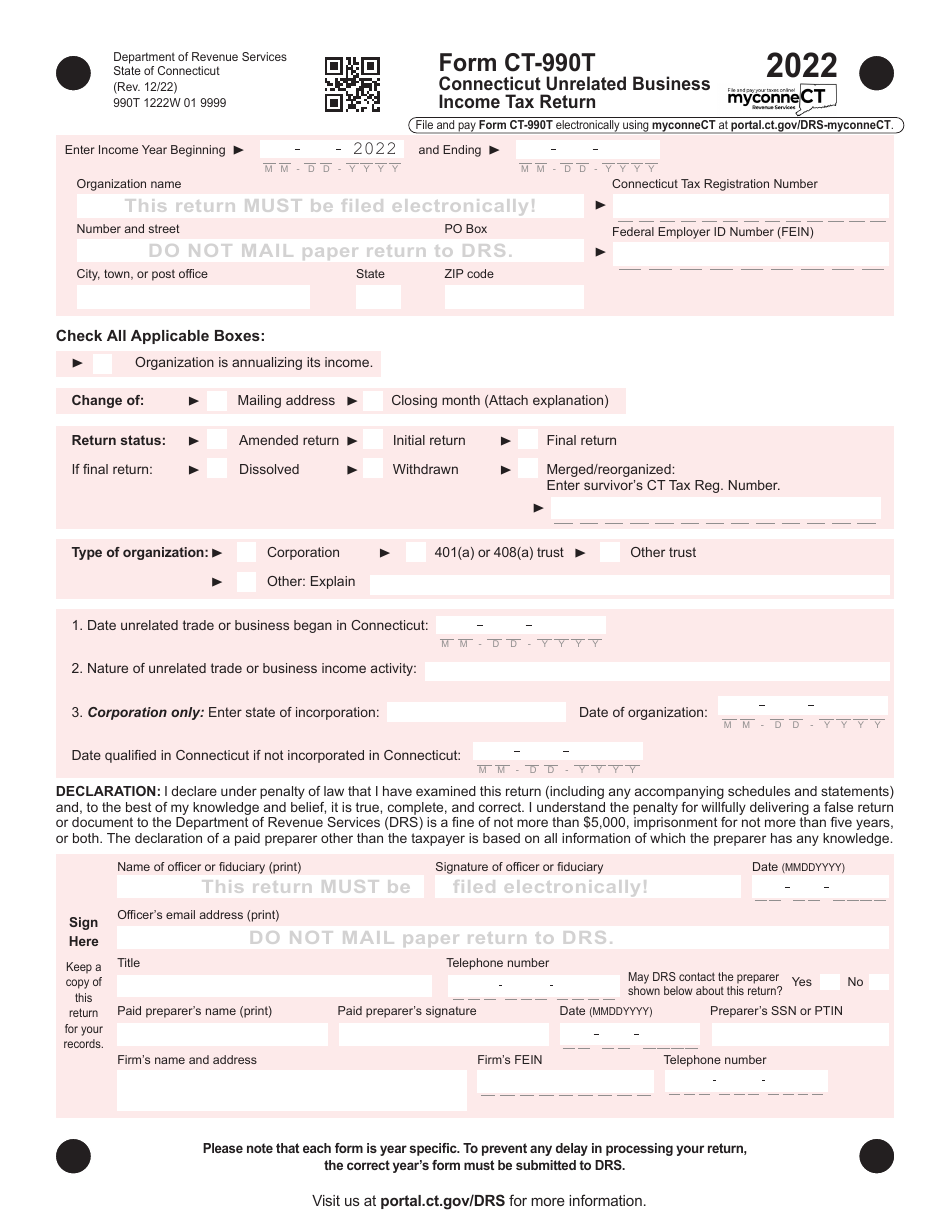 Form CT-990T Download Printable PDF or Fill Online Connecticut ...