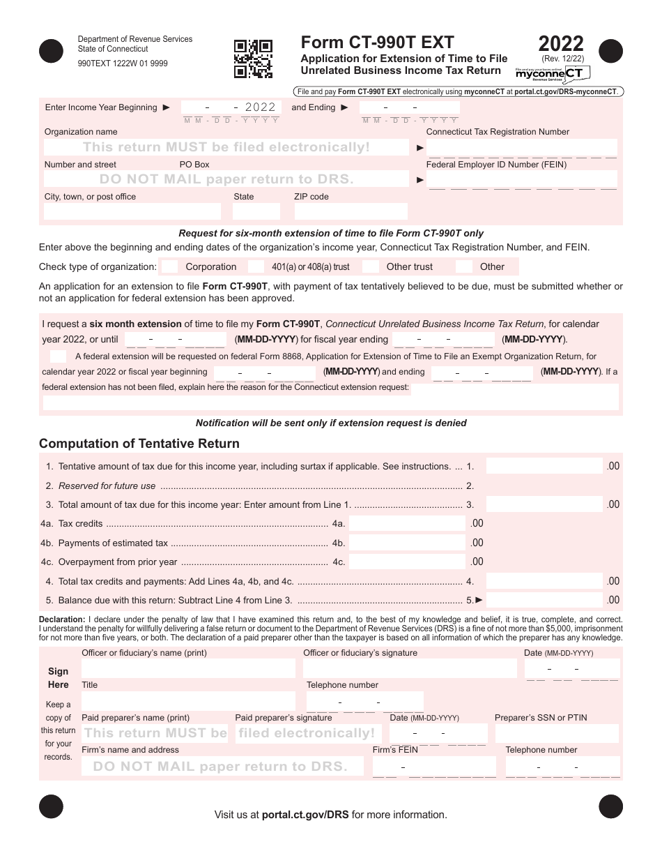 Form CT-990T EXT Download Printable PDF or Fill Online Application for ...