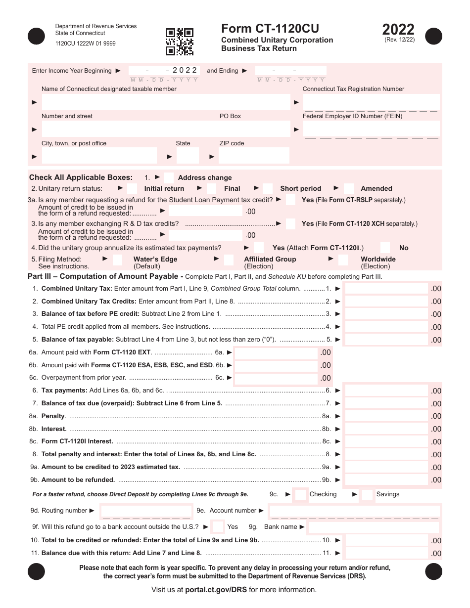Form CT-1120CU Download Printable PDF or Fill Online Combined Unitary ...
